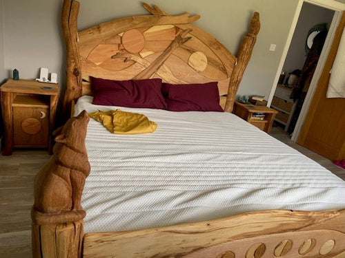 Handcrafted Woodland Sunrise Bed – Custom Wooden Design Bed Frame
