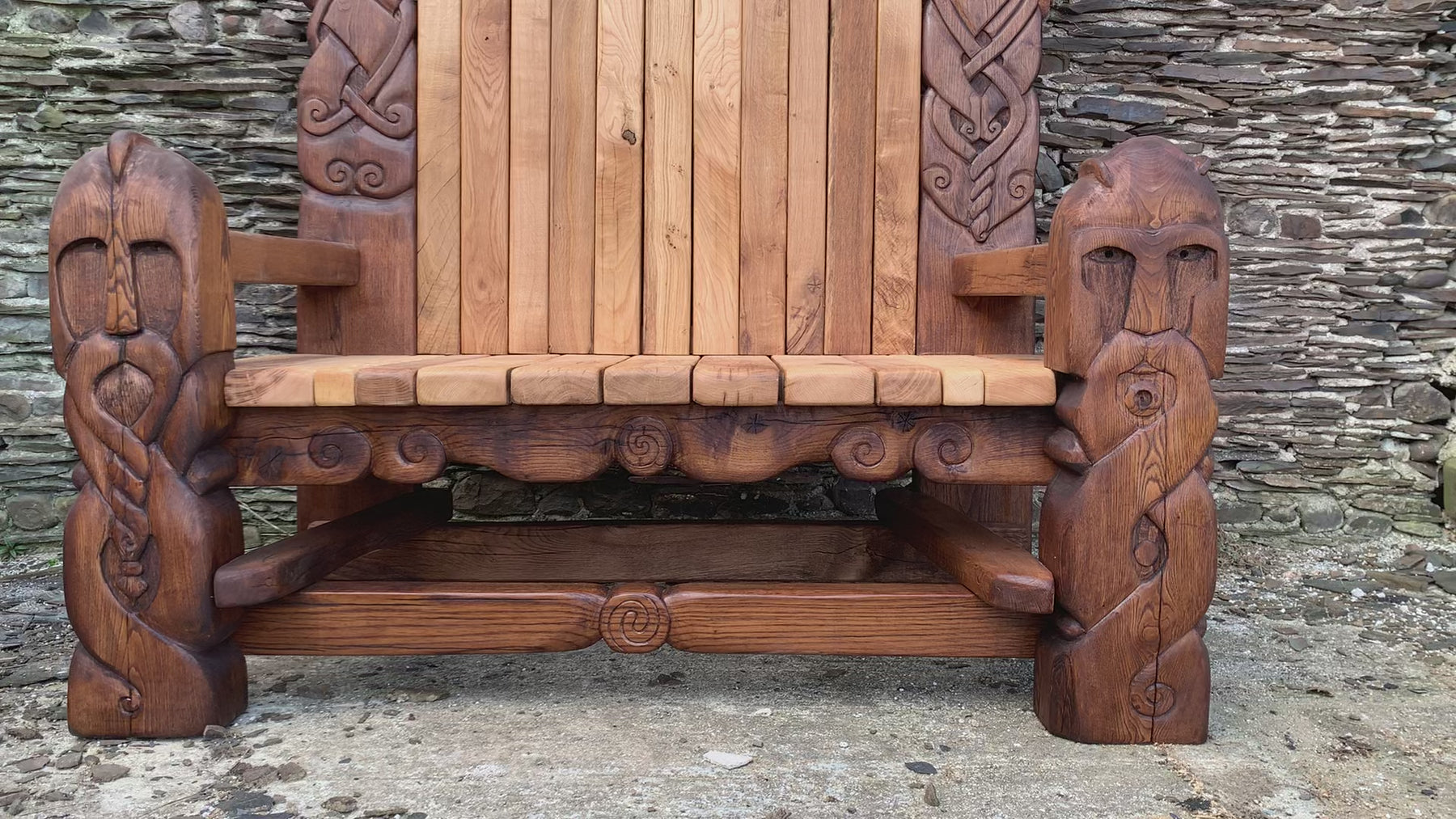 Viking Legend Bench Throne - Handcrafted Norse-Inspired Oak Throne