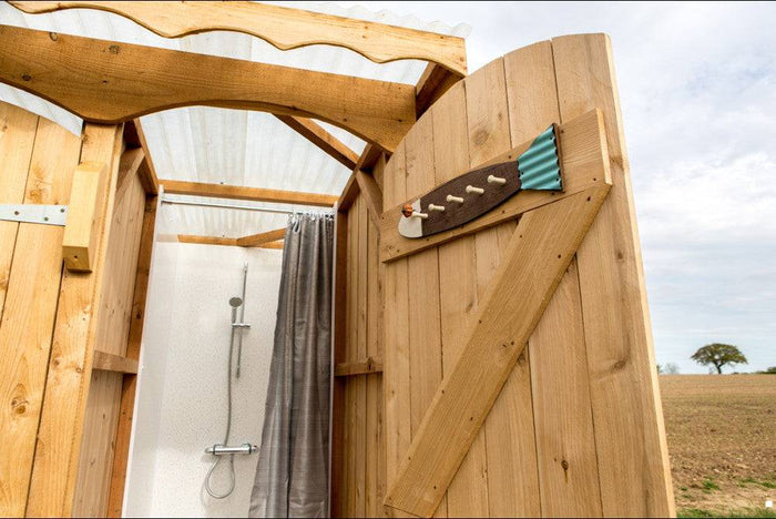 Twin Outdoor Shower Cubicle - Wooden Campsite Glamping Design